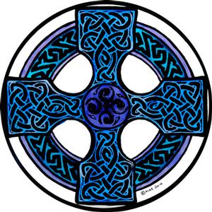 Celtic Cross Blue Stained Glass Window Cling from Winged Heart