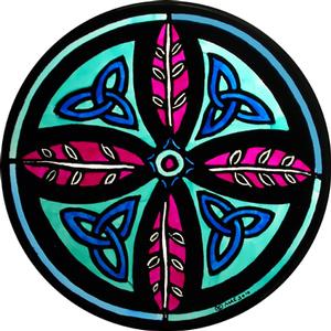 Celtic Leaf and Triskeles Pink Stained Glass Window Cling from Winged Heart